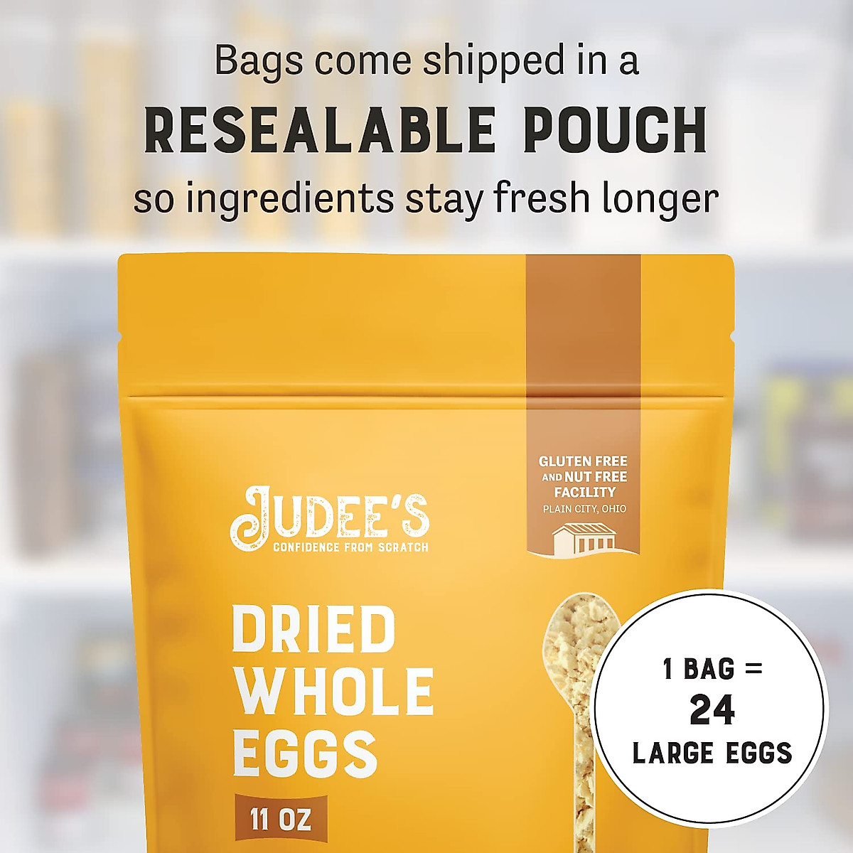 Judee’s Dried Whole Egg Powder - 11 oz - Baking Supplies - Delicious and 100% Gluten-Free - Dehydrated Eggs Powder for Breakfast, Baking, and Camping Meals - Simplifies Outdoor Cooking Preparation