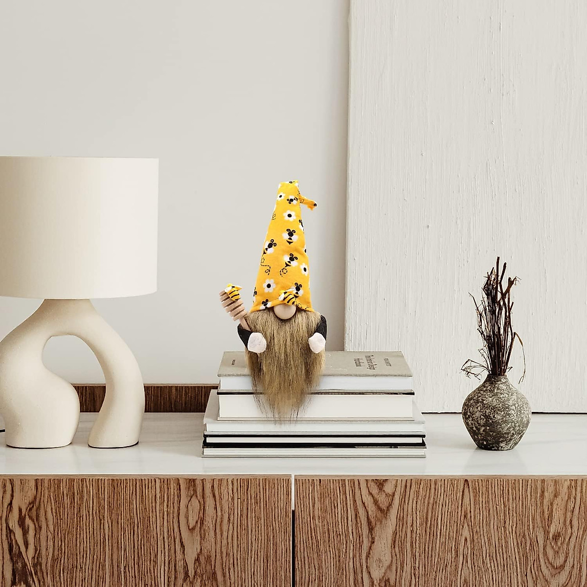 CiyvoLyeen Bumble Bee Chef Gnome Scandinavian Tomte Nisse Swedish Honey Bee Elf Home Farmhouse Kitchen Decor Bee Shelf Tiered Tray Decorations, Set of 2