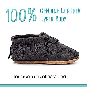 Zutano Unisex Baby Leather Moccasins, Slip Resistant, Soft-Sole Stay On Baby Shoes, Black, 18M