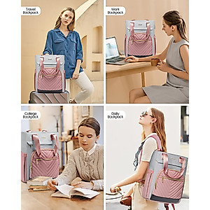 LOVEVOOK Laptop Backpack for Women, 15.6 Inch Work Laptop Bag Teacher Nurse Backpack, Wide Open Travel Purse Convertible Business Computer Tote Daypack with USB Port, Black