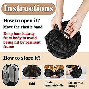 MAQIHAN Pop up Laundry Hamper - Black Dirty Mesh Laundry Basket - Foldable Collapsible Mesh Popup Laundry Hamper Portable Carrier Baskets Pop up with Handles for Travel Square Clothes Toy Storage Bin