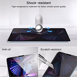 ProCase 4-Way Privacy Screen Protector for iPad Pro 11 4th 2022, 10.9” iPad Air 5/4, iPad Pro 11 3rd 2nd 1st, 360 Degree Tempered Glass Film Guard