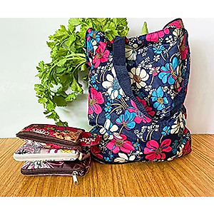 Kitchen Reusable Grocery Shopping Bags Foldable Tote Bag with Zipper Folding Floral Heavy Duty 2 Pack
