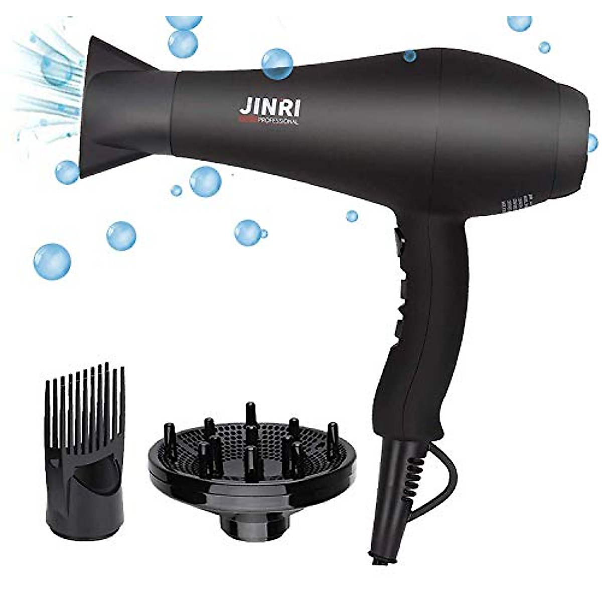 Hair Dryer 1875W, Negative Ionic Fast Dry Low Noise Blow Dryer, Professional Salon Hair Dryers with Diffuser, Concentrator, Styling Pik, 2 Speed and 3 Heat Settings (Black)