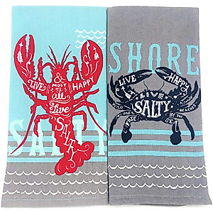 Kay Dee Designs Live Salty Lobster & Crab Kitchen Towels Dishtowel Set for Cleaning, Drying, Polishing and Baking
