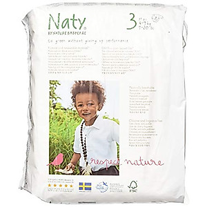 Naty by Nature Babycare Eco-Friendly Premium Disposable Diapers for Sensitive Skin, Size 3, 4 packs of 31 (124 Count) (Chemical, chlorine, perfume free)