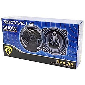 Pair Rockville RV4.3A 4" 3-Way Car Speakers 500 Watts / 70w RMS CEA Rated Total