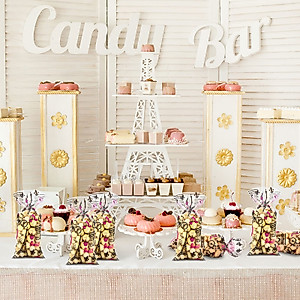 100 Pieces Paris Cellophane Treat Bags, Clear Plastic Pink Eiffel Tower Candy Goodie Bags with 100 Silver Twist Ties for Day in Paris Party Supplies