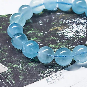 Muko Gemstone Genuine Natural Blue Aquamarine Crystal Stretch Clear Round Beads Women Men Bracelet 7-13mm AAAAA (7)