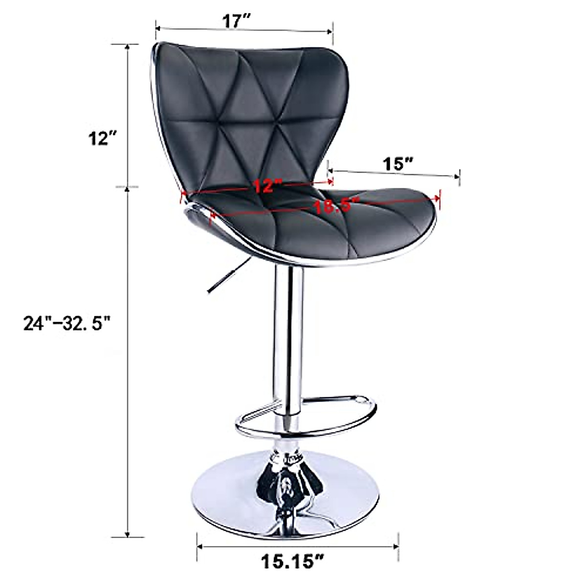 Leopard Shell Back Adjustable Swivel Bar Stools, PU Leather Padded with Back, Set of 2 ( Black )