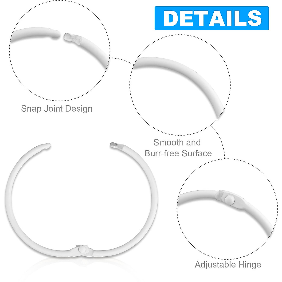 24 Pack Shower Curtain Rings, Rustproof Decorative Shower Curtain Hooks Metal Round Shower Ring Hooks for Bathroom Shower Rod (A-White)
