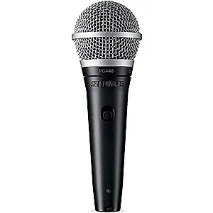 Shure PGA48 Dynamic Microphone - Handheld Mic for Vocals with Cardioid Pick-up Pattern, Discrete On/Off Switch, 3-pin XLR Connector, 15' XLR-to-XLR Cable, Stand Adapter and Zipper Pouch (PGA48-XLR)