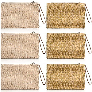 6 Pcs Women Straw Clutch Bag Bohemian Summer Beach Straw Purse Woven Hawaii Handbag Women Straw Handbags Rattan Women's Wristlet Handbags for Women, Girls, Party and Daily Use