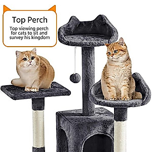Yaheetech XL Cat Tree, 72in Multi-Level Cat Tower w/ 2 Cozy Caves, 3 Soft Perches, Scratching Posts, Board, and Dangling Ball, Cat Furniture Cat Play House Kittens, Dark Gray