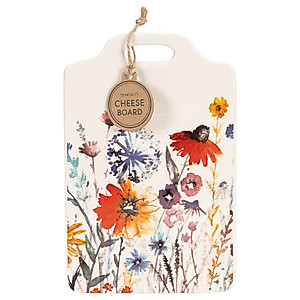 Meadow Flowers Orange and Cream 10 x 6.5 Ceramic Stoneware Cheese Cutting Board