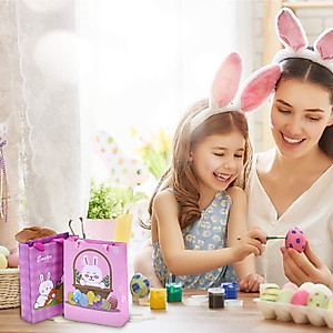 Chuangdi 16 Pieces Easter Paper Bags Easter Bunny Egg Chicken Gift Bags with Handles for Easter Party Supplies, 8 Styles