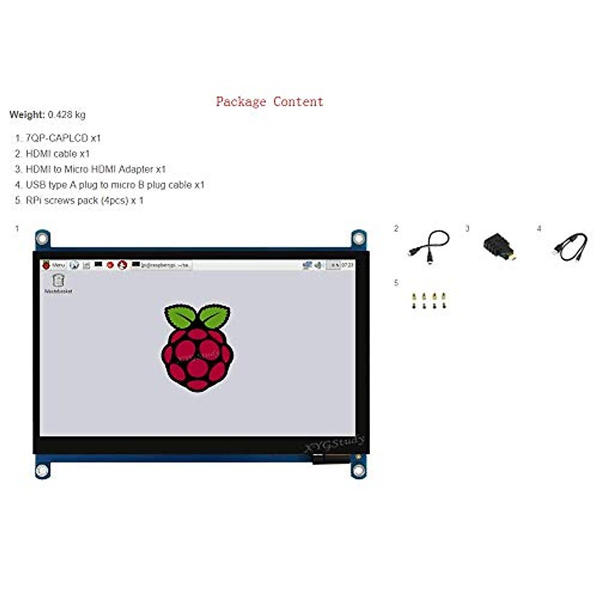 XYGStudy for Raspberry Pi Jetson Nano 7inch QLED Quantum Dot Display Capacitive Touch Screen 1024×600 LCD, G+G Toughened Glass Panel Supports Various Devices & Systems
