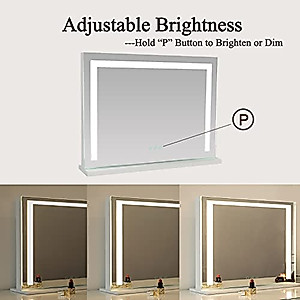 WAYKING Vanity Mirror with Lights, Makeup Mirror with Dimmiable 3 Lighting Modes LED Strip, Wall-Mounted and Tabletop Mirror with USB Charging Port (L22.83 x H17.32 inch)