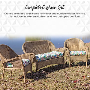 RSH DECOR: 3-Piece Wicker Tufted Cushion Set | 41” x 19" & 19" x 19" | All-Weather Spun Fabric | Water Resistant | Outdoor Loveseat & U-Shape Cushions for Patio Furniture | Vida Garden Pink Pineapple