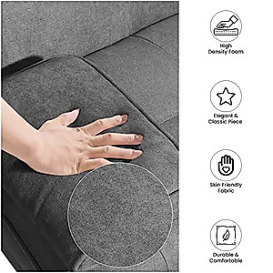 AWQM Modern Futon Sofa Bed Upholstered Convertible Folding Sofa Couch Sleeper for Compact Living Space, Apartment, Dorm,Removable Soft Armrest, 2 Cup Holders, 65.7" L x 18.5" D x 29.9" H, Dark Grey