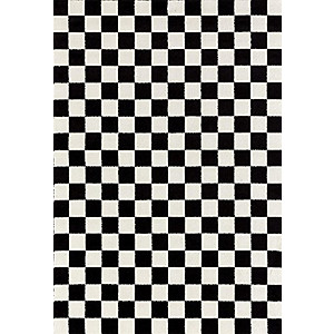 Persian Area Rugs Black 5x7 1909 Checkered White Area Rug Carpet, 5 ft x 7 ft (1909 Black 5x7)
