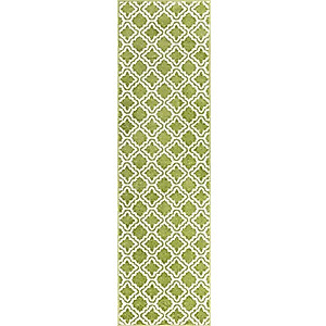 Modern Rug Calipso Green Lattice Trellis Accent Area Rug Entry Way Bright Kids Room Kitchn Bedroom Carpet Bathroom Soft Durable Area Rug (2'3" x 7'3" Runner)