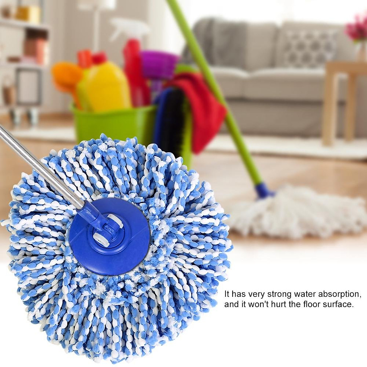 Huhushop Spin Mop Head Refills Microfiber Round Spin Mop Head Replacement for Universal Spin Mop System Perfect for Home Commercial Use (Blue+White)