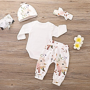 4Pcs Infant Girl Outfits Baby Sister Bodysuit Tops Floral Leggings Pants Set Bowknot Headbands Newborn Clothes (Little Sister,0-3 Months)
