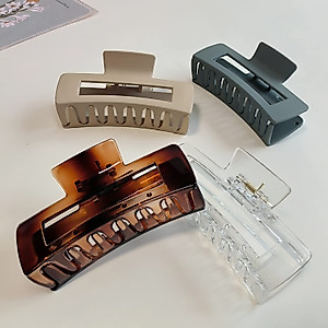 Nalodu Rectangle Hair Claw Clips Large 4 Inch Matte Square Clear No Slip Big Jaw Clip Multi-Colored for Thick Hair Women, 6 Pack