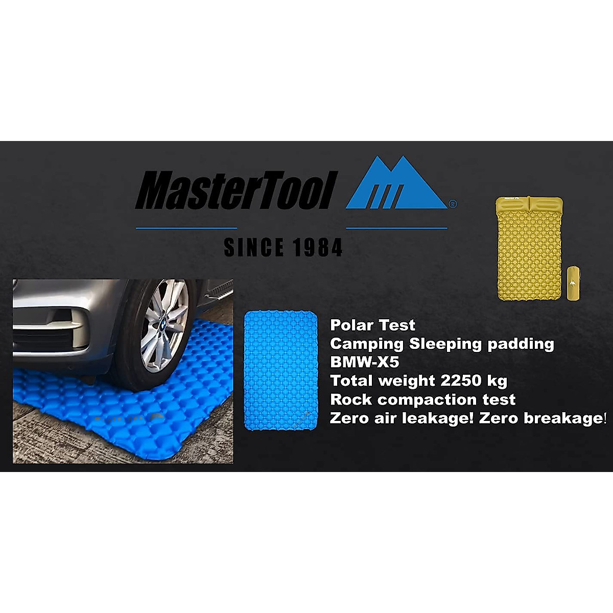 MasterTool Ultralight Double Sleeping Pad for Camping, Portable Waterproof Camping Pad, Inflatable Comfort Camping Mattress 2 Person, Ripstop Sleeping mat for Backpacking (Blue)