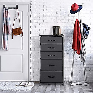 ZenStyle Fabric Dresser with 5 Drawers, Vertical Dresser Storage Tower, Storage Cabinet Organizer Unit for Bedroom, Living Room, Closet, Entryway, Hallway, Nursery Room, Black