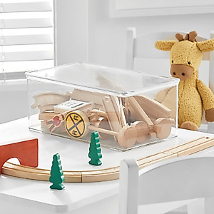 mDesign Plastic Stackable Toy Storage Bin Container Box with Hinge Lid for Organizing Living Room, Play Room, Bedroom, Nursery, Hold Blocks, Puzzles, Books, Lumiere Collection, Clear