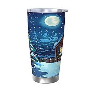 AYCZN Christmas 20 OZ Tumbler Stainless Steel Travel Coffee Mug, Snow House Insulated Water Bottle with Lid and 2 StrawsLeakproof Thermal Cup