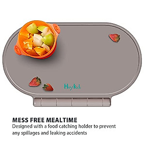 Silicone Placemat for Baby, Silicone Baby Toddlers Non-Slip Tablemats Stain Resistant Anti-Skid Reusable Dishwasher Safe Table Mats, Portable Food Mat Travel, Gray