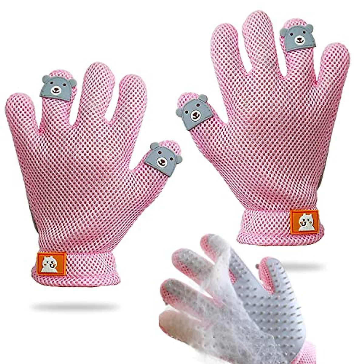 FURBB Pet Grooming Glove 2pack Cat Dog Gentle Deshedding Brush Glove - Efficient Pet Hair Remover Massage Mitt - Enhanced Five Finger Design Perfect for Long Short Fur (Pink 2Pack)