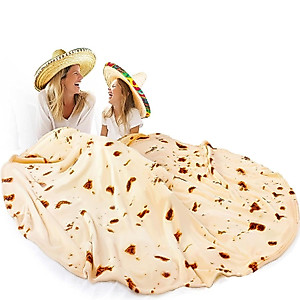 Zulay Burritos Tortilla Blanket Wrap - Double Sided 71 inches Blanket - Holiday Novelty Blanket - Soft Flannel Round Blanket Premium 285 GSM - Fun White Elephant Gift for Adults