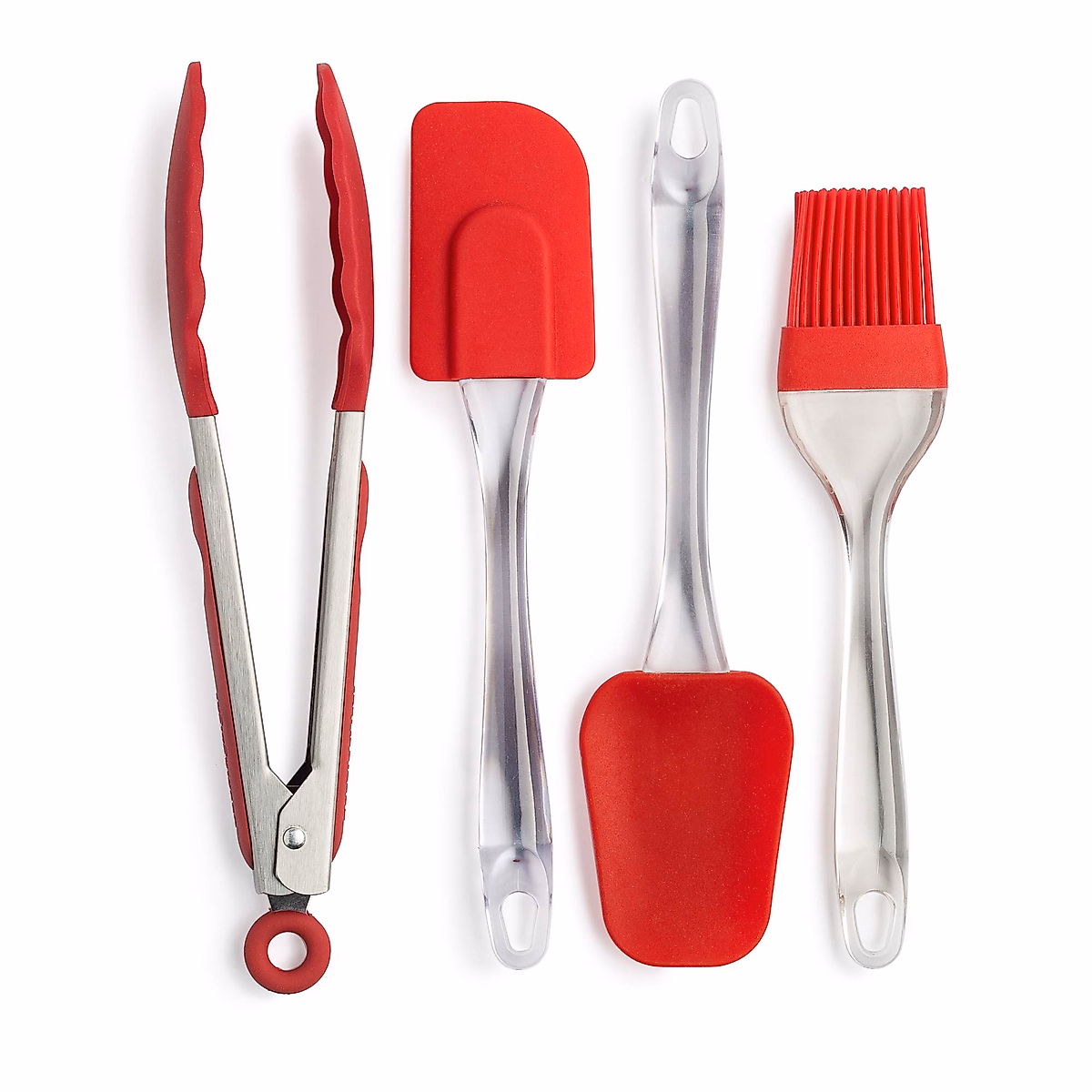 Cooking Light 4 Piece Silicone Tool Utensils Set, Non-Stick Cookware Safe and Heat Resistant, for Cooking, Baking and Mixing, Red