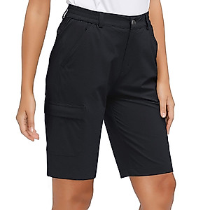 Libin Women's Lightweight Hiking Shorts Quick Dry Cargo Shorts Summer Travel Golf Shorts Outdoor Water Resistant Black M