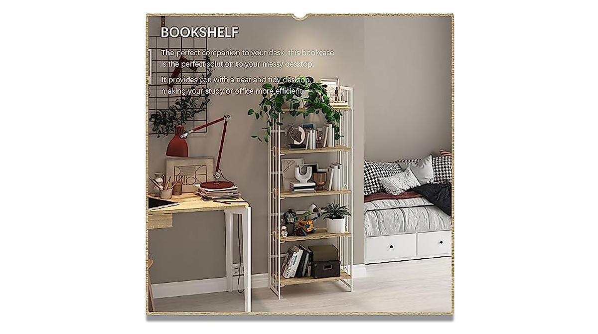 4NM No-Assembly 5 Tiers Folding Bookshelf Storage Shelves Vintage ...