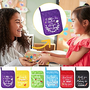 WILLBOND 12 Pieces Teacher Appreciation Gifts Teacher Pot Holders with Pocket Funny Pot Holders for Kitchen Heat Resistant Oven Mitts Hot Pads for Baking Cooking