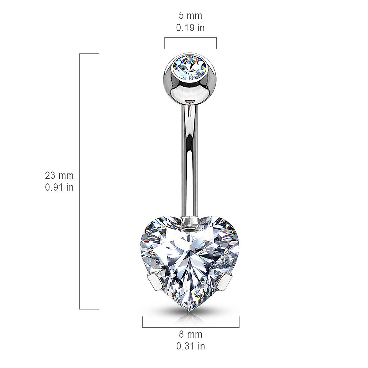 FIFTH CUE 14G Prong Set 8mm Heart CZ 316L Surgical Steel Naval Belly Button Ring (Gold/Clear)