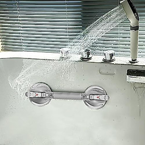 DAILYLIFE Suction Cup Grab Bar Bathroom, Tool Free Shower Handle, Portable Grab Handle for Bathtub, Safety Rail for Handicap Elderly Senior, Quick (Dis) Assemble, Heavy Duty (253 LB), 17 inch Silver
