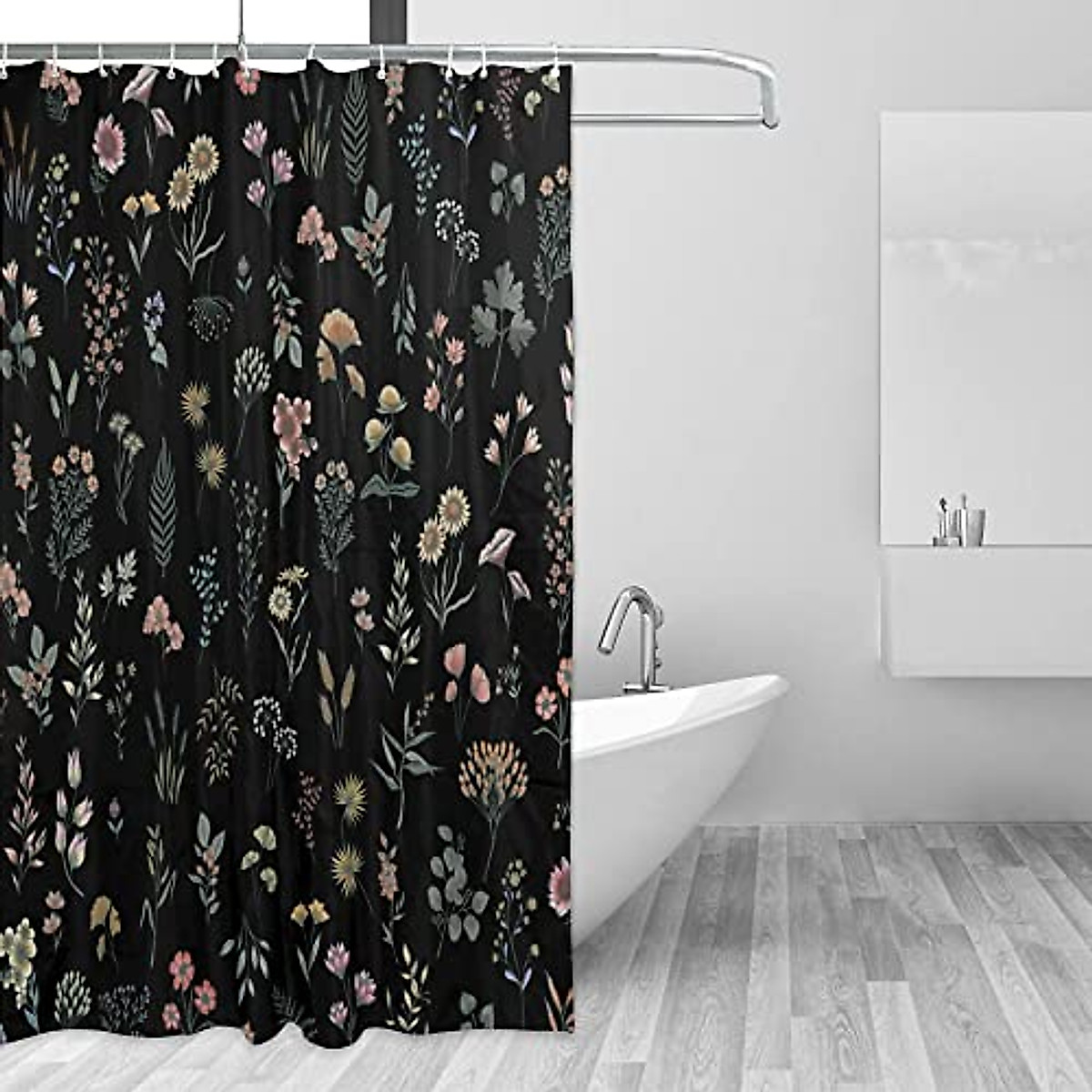 Ohocut Boho Shower Curtain Shower Curtains for Bathroom Black Shower Curtain Cute Floral Shower Curtains Waterproof Polyester Fabric Shower Curtain 72x72 Inch