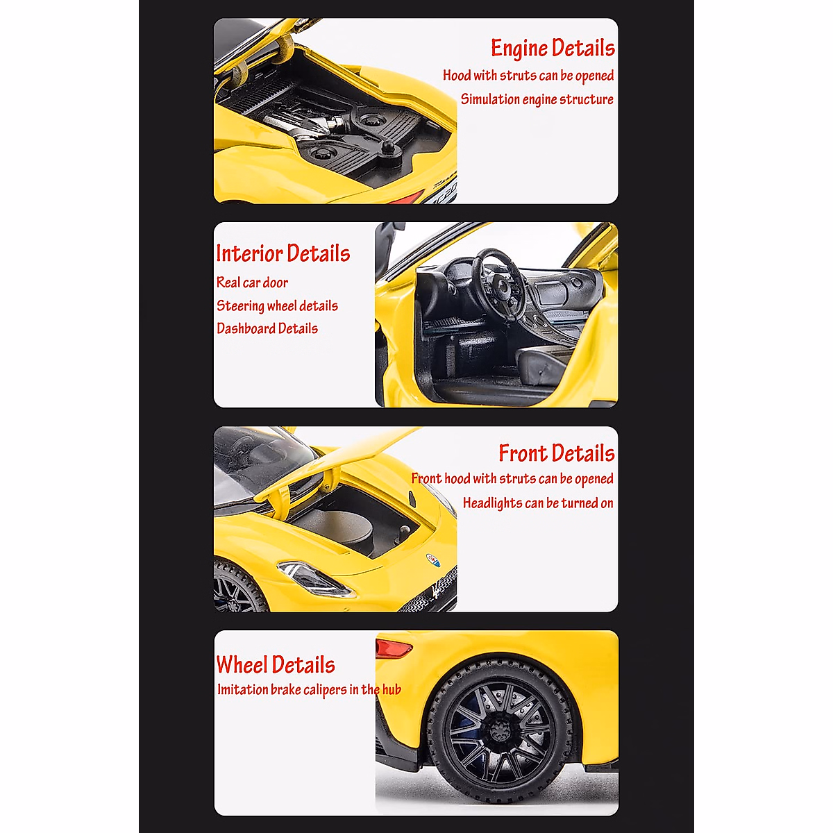 Alloy Collectible Yellow Maserati MC20 Model Cars Pull Back Vehicles Diecast Toy