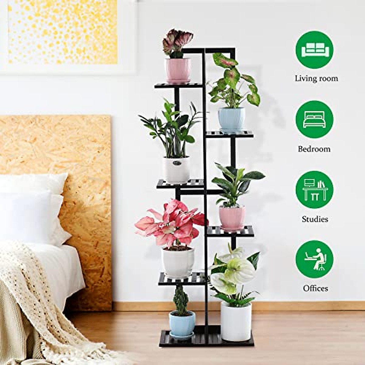Gar-Life Bamboo Plant Stand for Indoor&Outdoor Plants 6 Tier 7 Potted Multiple Flower Pots Holder Shelf Rack Display stand for Patio Garden, Living Room, Corner Balcony and Bedroom (Black)