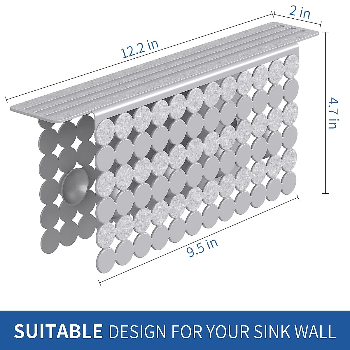 Yolife Kitchen Sink Saddle, PVC Sink Divider Mat with Strong Suction Cups, Durable, Easy to Clean, Odor-free - 9.5" x 12" (Grey)