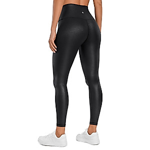 CRZ YOGA Butterluxe Matte Faux Leather Leggings for Women 25" - High Waisted Stretch Ankle Leather Pants Pleather Tights Faux Leather Black Small