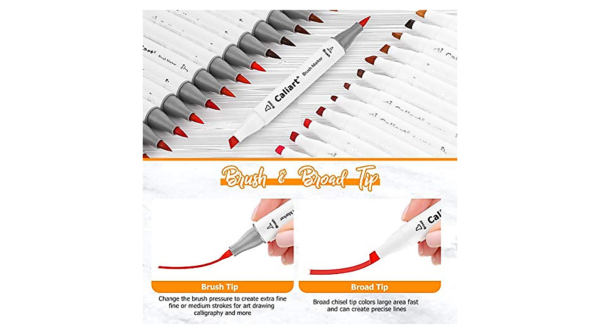 Caliart 121 Colors Alcohol Markers - Vibrant Dual Tip Art Set