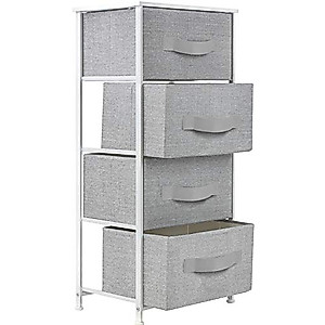 Sorbus Dresser with 4 Drawers - Tall Storage Tower Unit Organizer for Bedroom, Hallway, Closet, College Dorm - Chest Drawer for Clothes, Steel Frame, Wood Top, Easy Pull Fabric Bins (White/Gray)