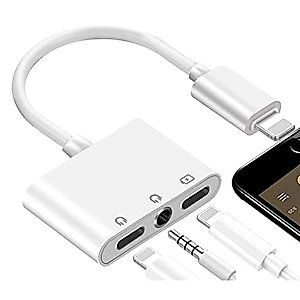 8ware Lightning to Headphone Adapter 3.5mm Jack Headphone Adapter 3 in 1 Earphone and Charging Splitter for iPhone 13/12/11/SE/XS/XR/X/8/7 and iPad
